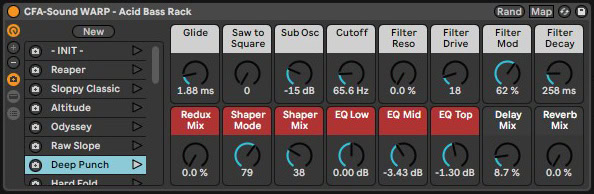CFA-SOUND「WARP – Acid Bass Rack」25種類のプリセットと30種類のAcid MIDIを収録！Ableton ...